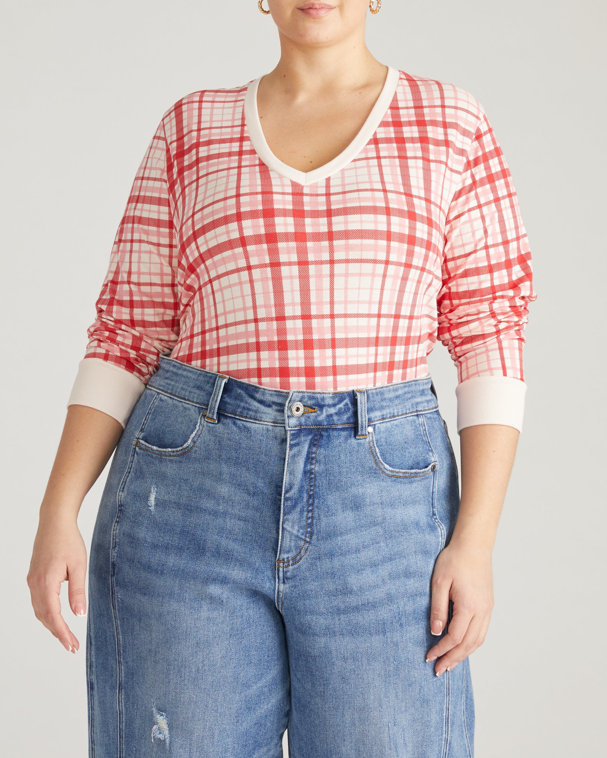 Long Sleeve V Rex - Red Plaid Print – Universal Standard
