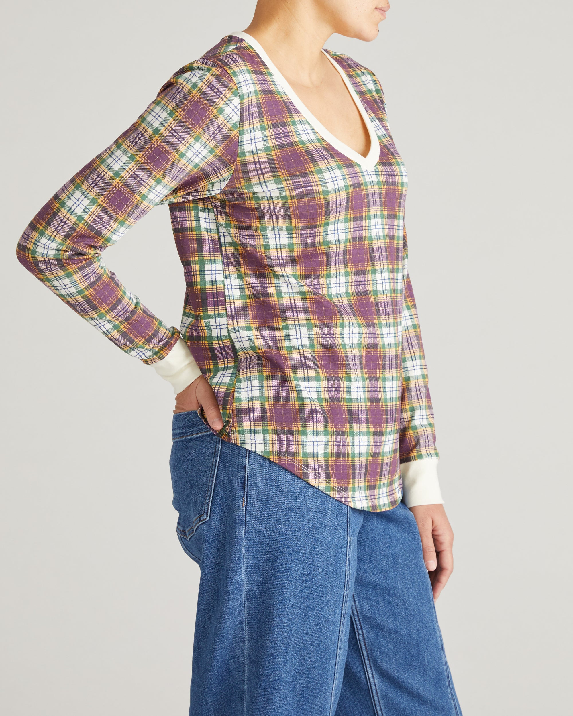 Long Sleeve V Rex - Purple Plaid – Universal Standard